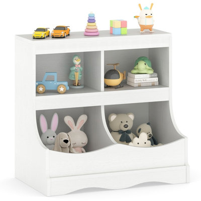 GAINOOM White Toy Storage Organizer 4-Cubby Kids Bookcase for Toys & Books