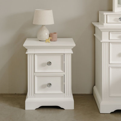 Gainsborough White 2 Drawer Hamptons Style Bedside Table with Crystal ...