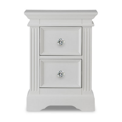 Gainsborough White 2 Drawer Hamptons Style Bedside Table with Crystal ...