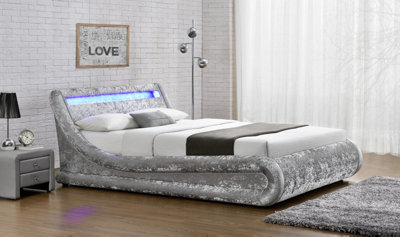 Galaxy LED Ottoman Double Bed, Silver Velvet | DIY at B&Q