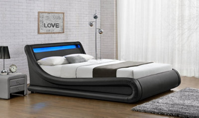 Galaxy Ottoman Double Bed Frame with LED and Storage, Black