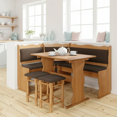 Galeria Kitchen Corner Dining Set with Storage Bench Table and 2 Stools ...