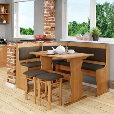Galeria Kitchen Corner Dining Set with Storage Bench Table and 2 Stools ...
