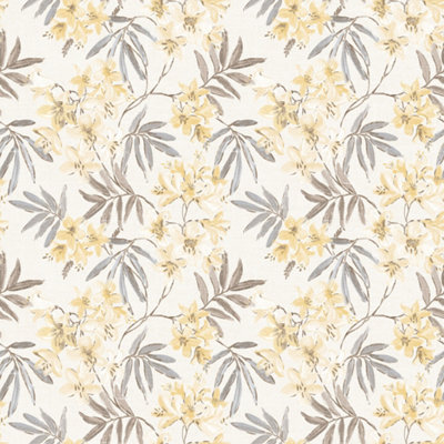 Galerie Abby Rose 4 Turquoise Yellow Grey Cream Linen Floral Smooth Wallpaper