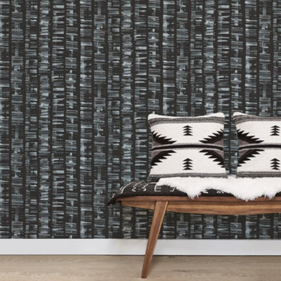 Galerie Bazaar Black Teal Aztec Smooth Wallpaper