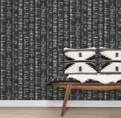 Galerie Bazaar Black Teal Aztec Smooth Wallpaper