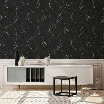 Galerie Black Luxurious Marble Motif Wallpaper