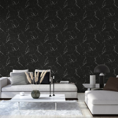 Galerie Black Luxurious Marble Motif Wallpaper