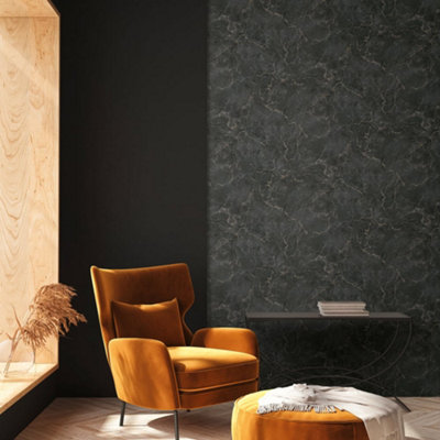 Galerie Black Luxurious Marble Motif Wallpaper