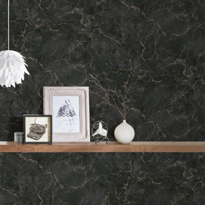 Galerie Black Luxurious Marble Motif Wallpaper