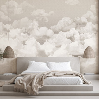Galerie Crafted Beige Clouds 4-Panel Wall Mural | DIY at B&Q