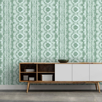 Galerie Crafted Green Glimmery Batik Geometric Design Wallpaper Roll ...