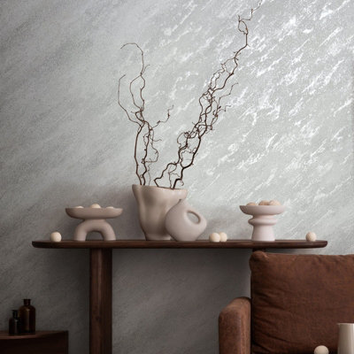Galerie Eclectic Silver Grey Plaster Look Wallpaper