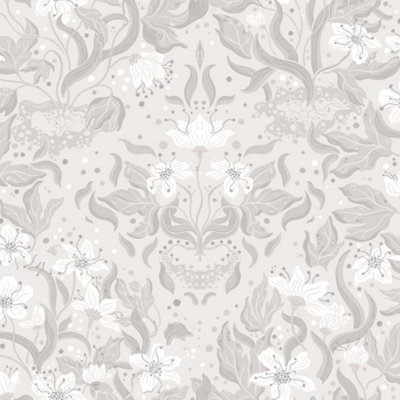 Galerie Fagring Floral Silver Grey Wallpaper