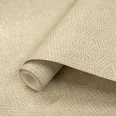 Galerie Feel Beige Glittery Greek Tile Wallpaper Roll