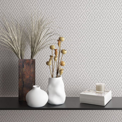Galerie Flora White Diamond Weave Wallpaper