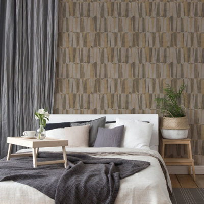 Galerie Fusion Brown Geo Point Wood Effect Motif Wallpaper