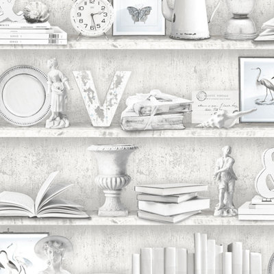 Galerie Homestyle Blue Grey Curio Cabinet Smooth A4 Wallpaper Sample