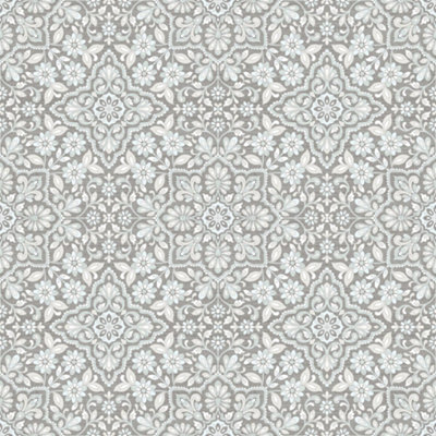 Galerie Homestyle Blue Grey Floral Tile Smooth Wallpaper | DIY at B&Q