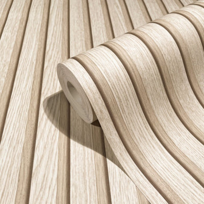 Galerie Industrial Effects Beige Stripe Wood Panel Wallpaper Roll