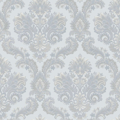 Galerie Italian Style Light Blue Traditional Floral Damask A4 Wallpaper ...
