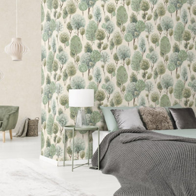 Galerie Julie Feels Home Green Large Tilia Shimmery Trees Wallpaper ...