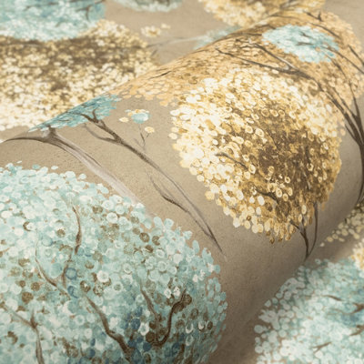 Galerie Julie Feels Home Light Blue/ Cream Large Tilia Shimmery Trees ...