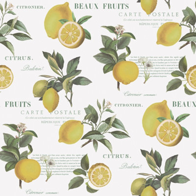 Galerie Just Kitchens White Citron Botanical Wallpaper Roll | DIY at B&Q