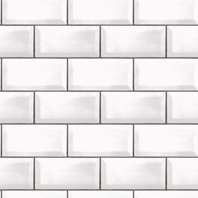 Galerie Just Kitchens White Metro Tile Wallpaper Roll