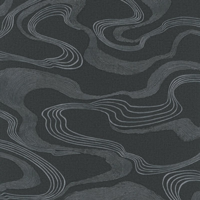 Galerie Kumano Black Abstract Flow Design Wallpaper | DIY at B&Q