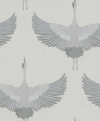 Galerie Kumano Grey Textured Stork A4 Wallpaper Sample