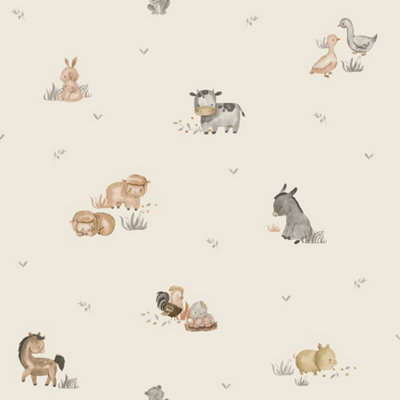 Galerie Little Explorers 2 Beige Farm Animals Wallpaper Roll