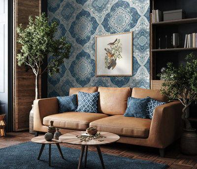 Galerie Mulberry Tree Blue White Floral Pattern A4 Wallpaper Sample