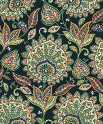 Galerie Mulberry Tree Green Multicoloured Floral Pattern A4 Wallpaper ...