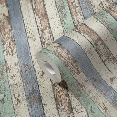 Galerie Multi-coloured Narrow Wood Stripe Effect Motif A4 Wallpaper Sample