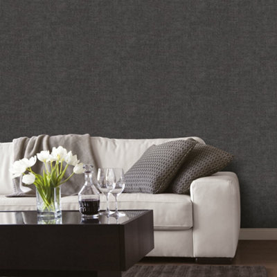 Galerie Natural Fx Black Hessian Embossed Wallpaper