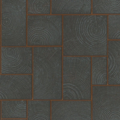 Galerie Natural Opulence Black & Rose Gold Wood Block Wallpaper Roll ...