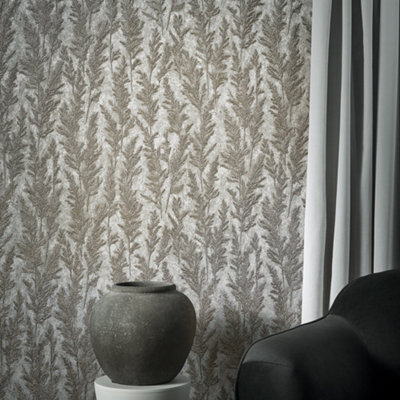 Galerie Natural Opulence Silver Feathery Tree Wallpaper Roll