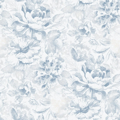 Galerie Nordic Elements Blue Large Floral Bunches A4 Wallpaper Sample
