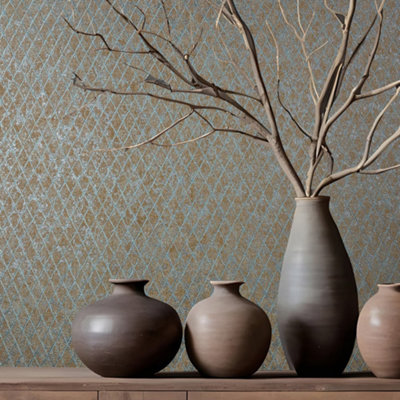 Galerie Odyssey Brown Blue Geometric Diamond Wallpaper