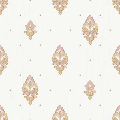 Galerie Opulence Pink Gold Italian Motif Embossed Wallpaper