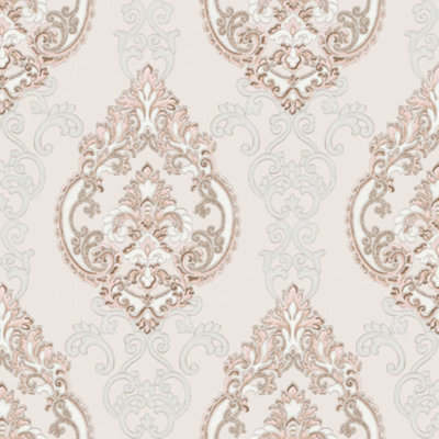 Galerie Opulence Pink Large Damask Embossed Wallpaper | DIY at B&Q