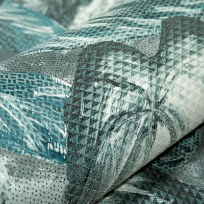 Galerie Pepper Vita Teal Glass Bead Finish Ficus Leaf A4 Wallpaper Sample