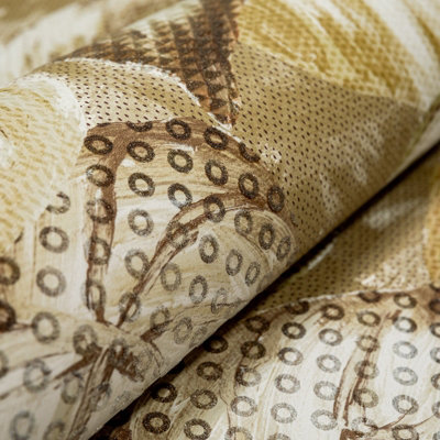 Galerie Pepper Vita Yellow Glass Bead Finish Ficus Leaf A4 Wallpaper Sample