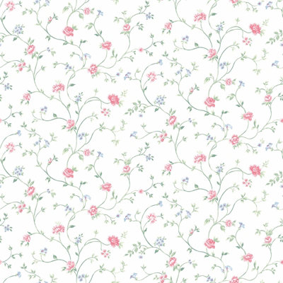 Galerie Pretty Prints Blue/Pink Royal Floral Trail A4 Wallpaper Sample
