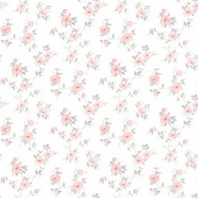 Galerie Pretty Prints Pink/Grey Mini Rose Trail Wallpaper Roll