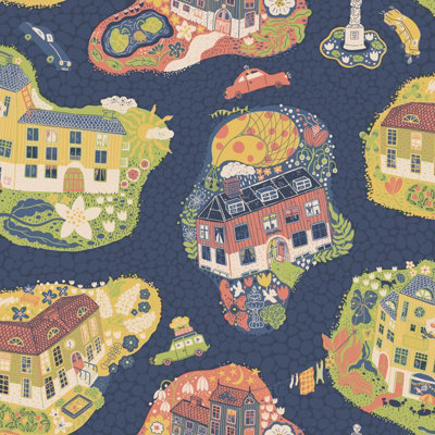 Galerie Resan Dark Blue Staden Town A4 Wallpaper Sample
