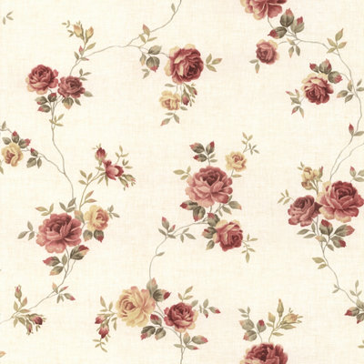 Galerie Rose Garden Beige Detailed Rose Smooth Wallpaper | DIY at B&Q