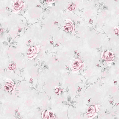 Galerie Rose Garden Silver Grey Roses Trail Smooth Wallpaper | DIY at B&Q