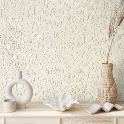 Galerie Salt Fiore Sesame Metallic Flower Design Wallpaper Roll